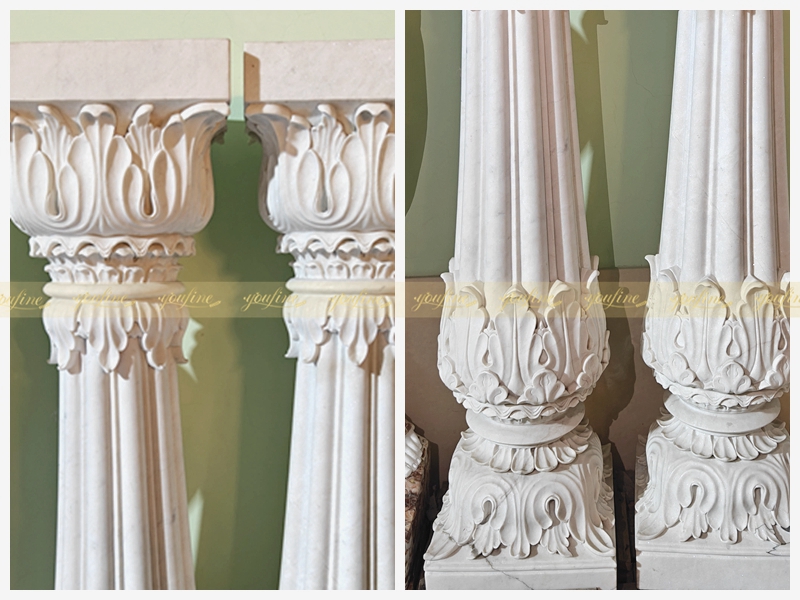 Hand Carved Exquisite White Marble Column