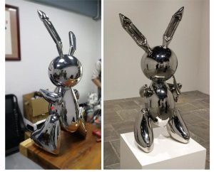 Famous artist jeff koons stainless steel rabbit sculpture