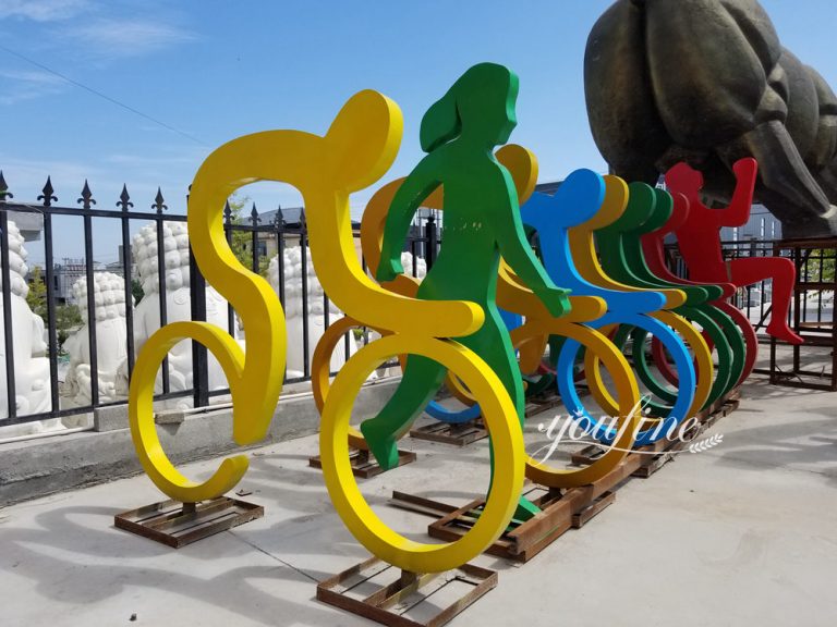 Modern Stainless Steel Cyclist Sculpture