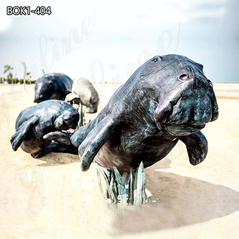 Large Bronze Dugong Marine Animal Statue Beach Decor BOK1-404