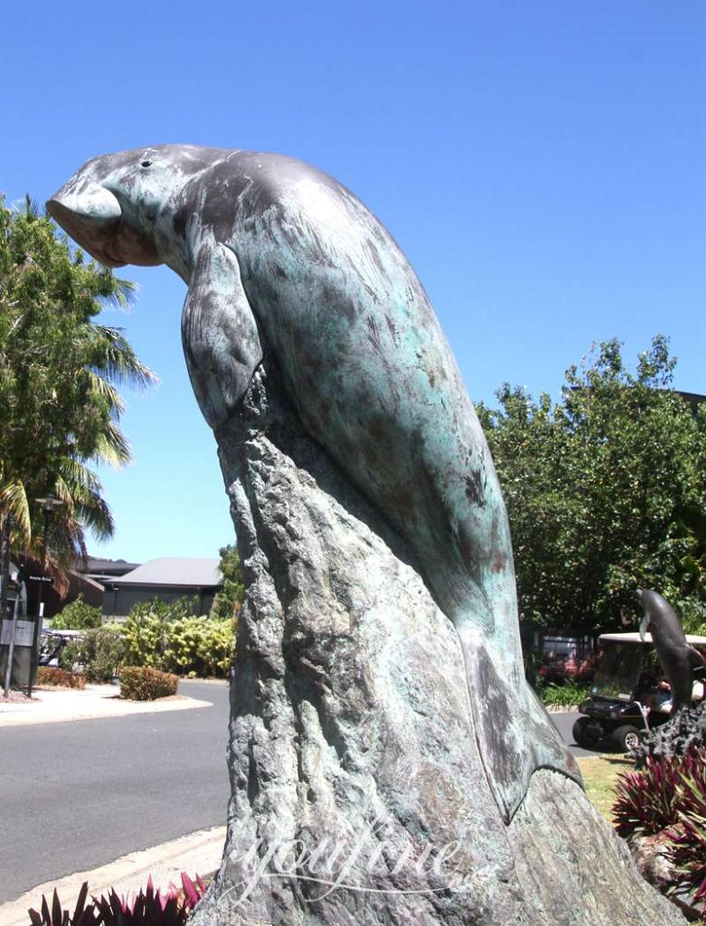 Large Bronze Dugong Marine Animal Statue Beach Decor BOK1-404