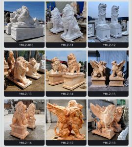 Large Sunred Marble Lion Sculpture for Driveway MOK1-071