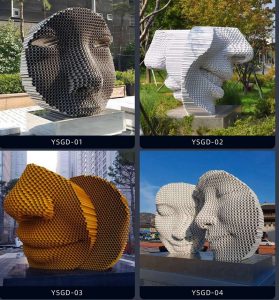 Modern Metal Pipe Faces Sculpture