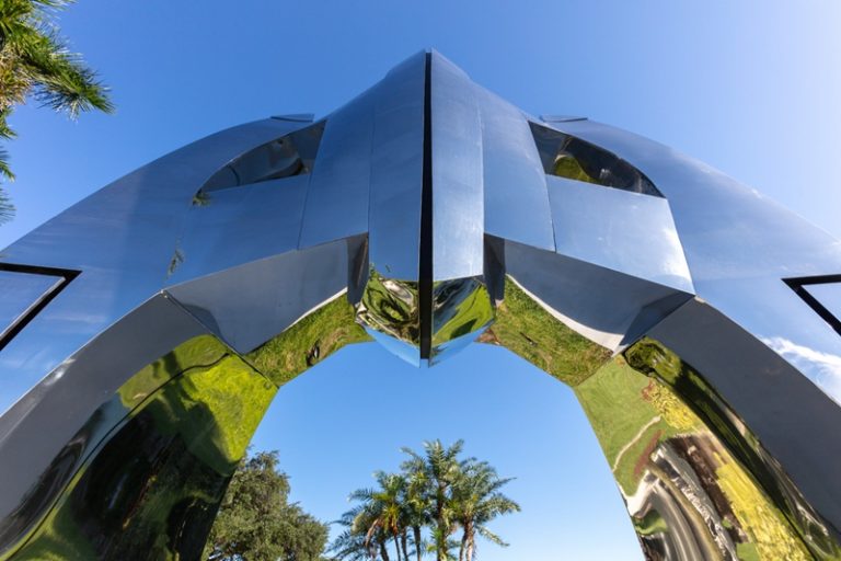 Polished Modern Stainless Steel Rocket Sculpture Public Architecture ...