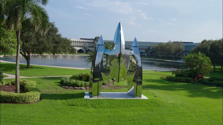 Polished Modern Stainless Steel Rocket Sculpture Public Architecture ...