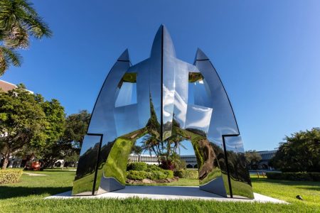 Polished Modern Stainless Steel Rocket Sculpture Public Architecture ...