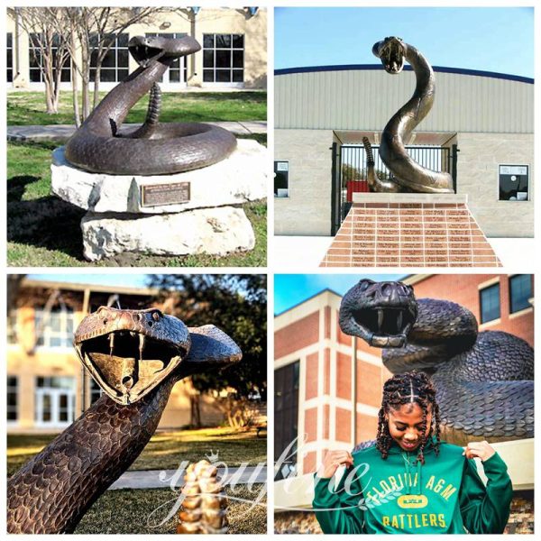 Bronze Snake Statue Outdoor Rattler School Art for Sale BOK1-442