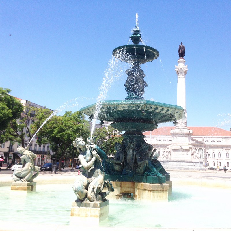 Large Bronze Mermaid Statues Fountain at Rossio Square Lisbon BOK1-448