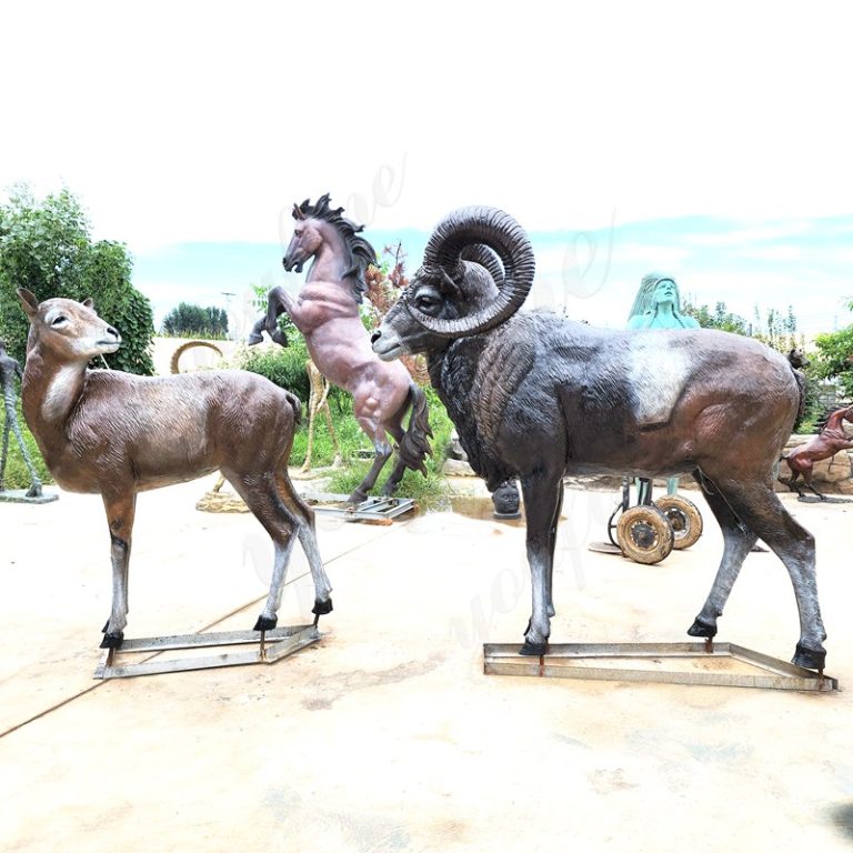 Antique Life-Size Bronze Ram Statue Wildlife Art Decor BOK1-476