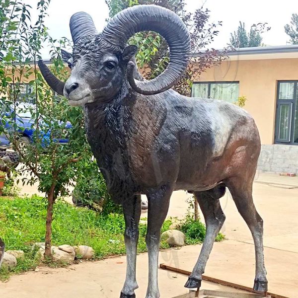 Antique Life-Size Bronze Ram Statue Wildlife Art Decor BOK1-476