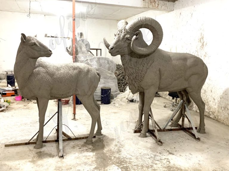 Antique Life-Size Bronze Ram Statue Wildlife Art Decor BOK1-476