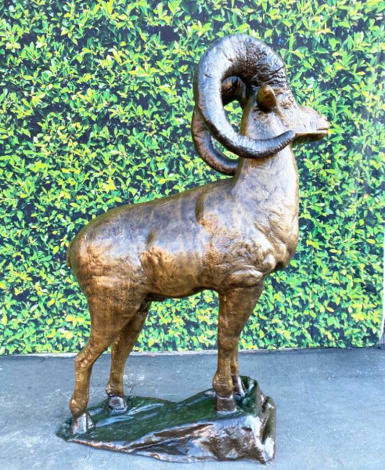 Antique Life-Size Bronze Ram Statue Wildlife Art Decor BOK1-476