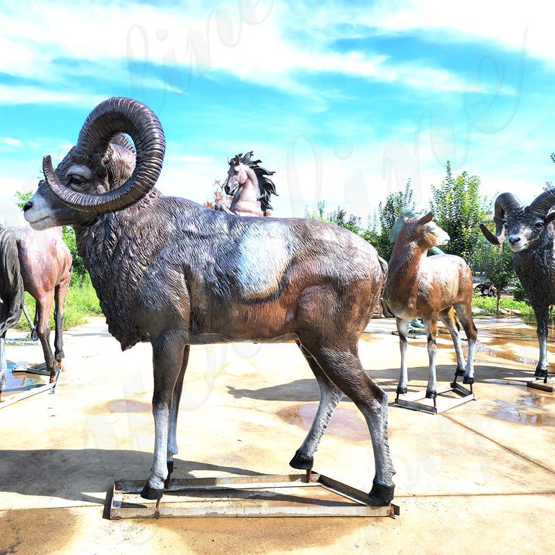 Antique Life-Size Bronze Ram Statue Wildlife Art Decor BOK1-476