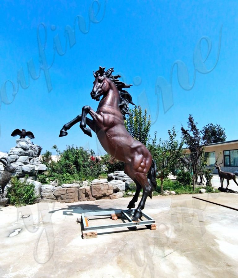 Large Bronze Mustang Statue Rearing Horse Art for Sale
