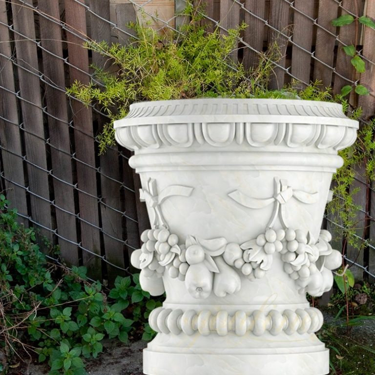 Hand Carved Large White Marble Garden Pots for Outdoor - YouFine Sculpture