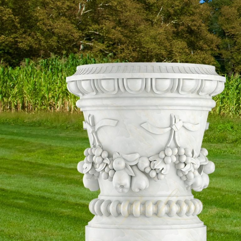 Hand Carved Large White Marble Garden Pots for Outdoor - YouFine Sculpture