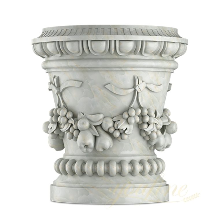 Hand Carved Large White Marble Garden Pots for Outdoor - YouFine Sculpture