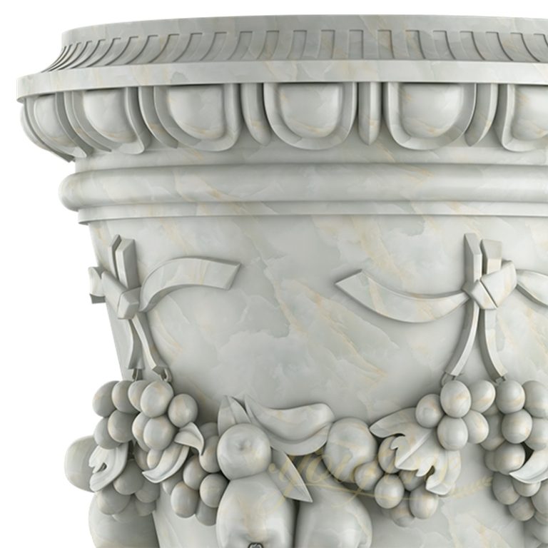 Hand Carved Large White Marble Garden Pots for Outdoor - YouFine Sculpture