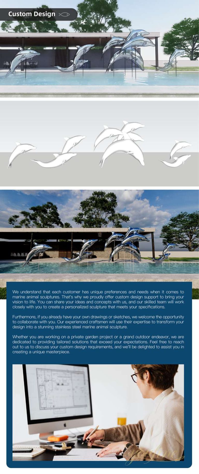 Mirror Polished Modern Large Dolphin Statues for Pool