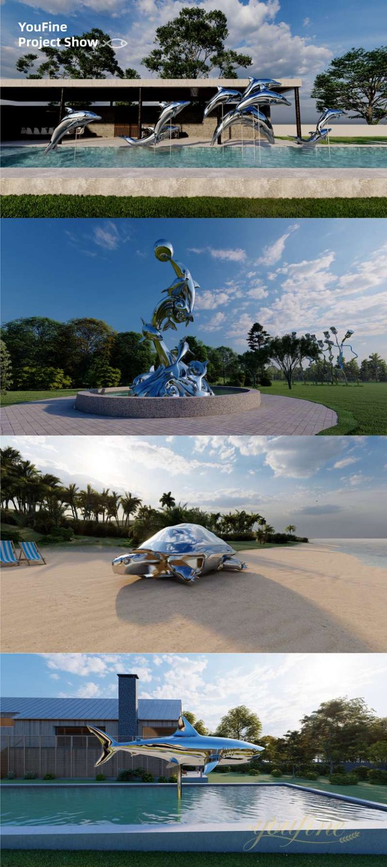 Mirror Polished Modern Large Dolphin Statues for Pool