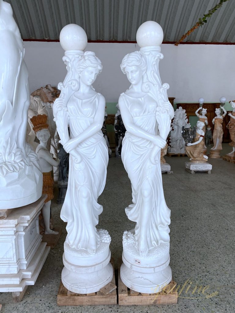 Marble Greek Woman Statue Holding Lamp Supplier - YouFine
