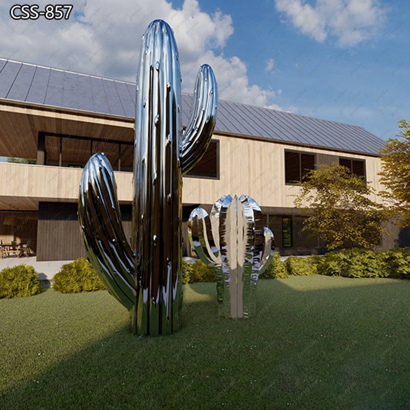 Modern Shiny Stainless Steel Cactus Sculpture for Lawn - YouFine