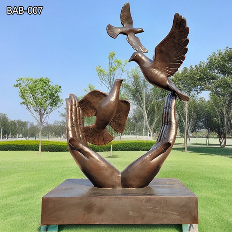 Large Modern Bronze Hand Peace Sculpture Doves Statue-YouFine