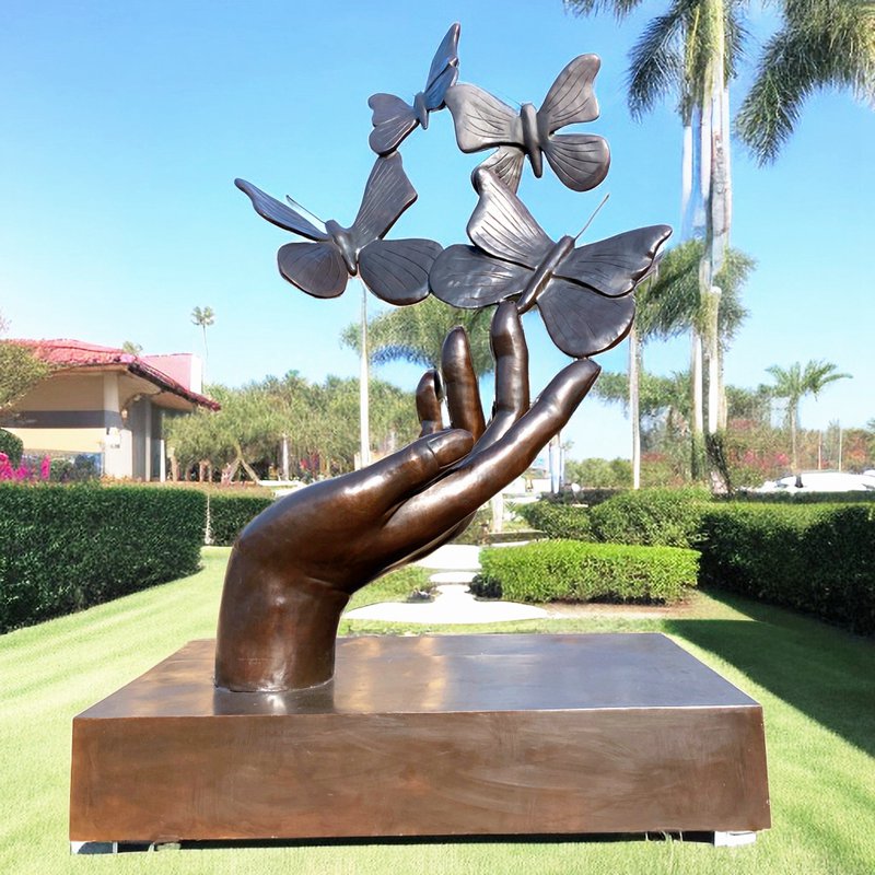 Large Modern Bronze Hand Peace Sculpture Doves Statue-YouFine