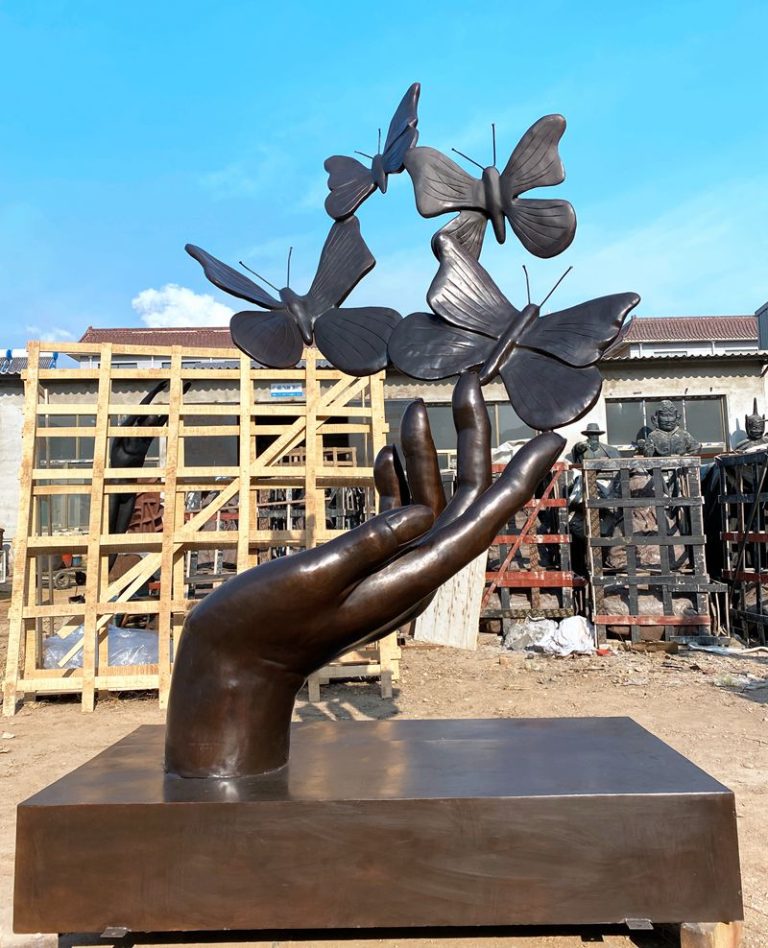 Large Modern Bronze Hand Peace Sculpture Doves Statue-YouFine