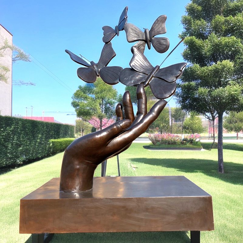 Large Modern Bronze Hand Peace Sculpture Doves Statue-YouFine