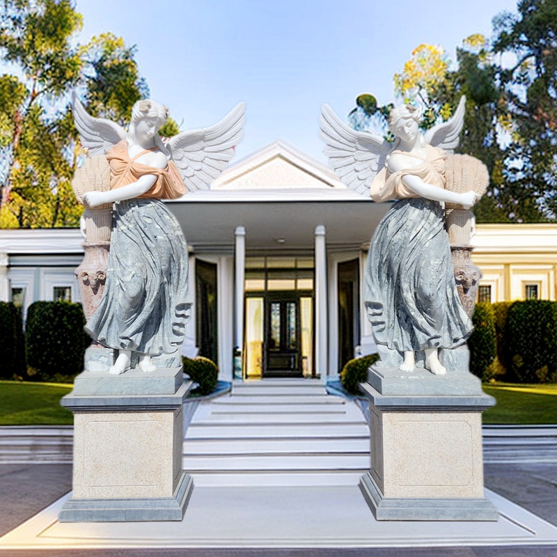 Life-Size Colorful Marble Roman Angel Statue Factory Supply