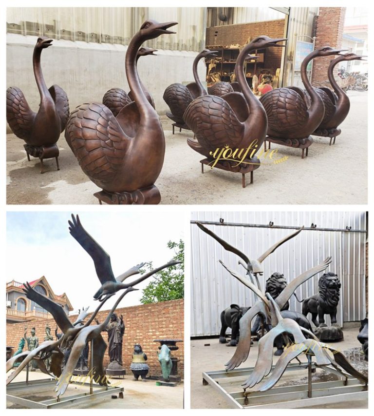Garden Bronze Flying Wild Goose Sculpture Memorial Pool Decoration-YouFine