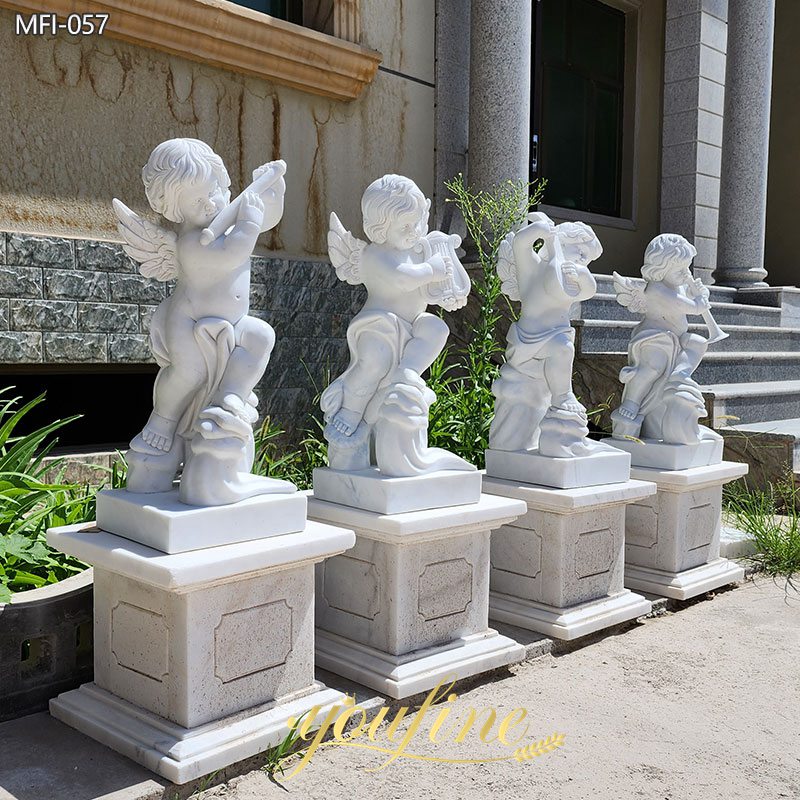 Hand-Carved White Marble Cherub Statue for Garden Decor