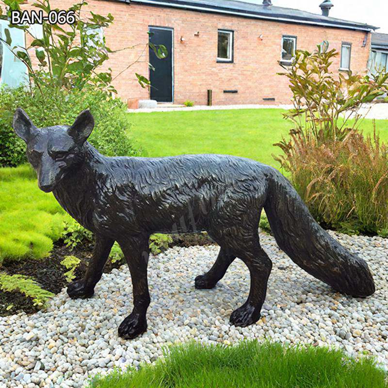 Life Size Black Patina Bronze Fox Sculpture Garden Ornament-YouFine