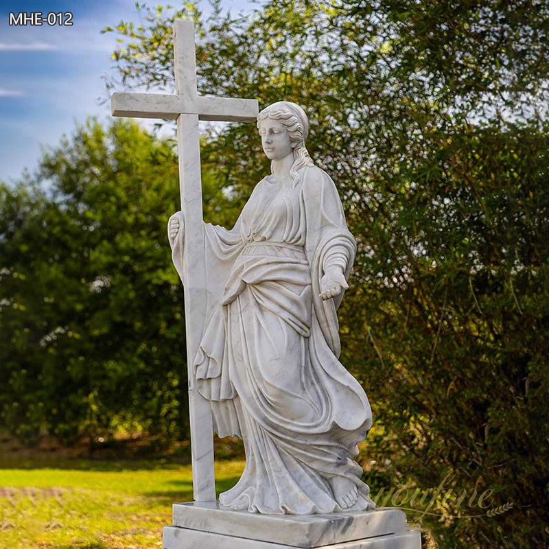 Natural Marble Christian Woman with Cross Statue - YouFine