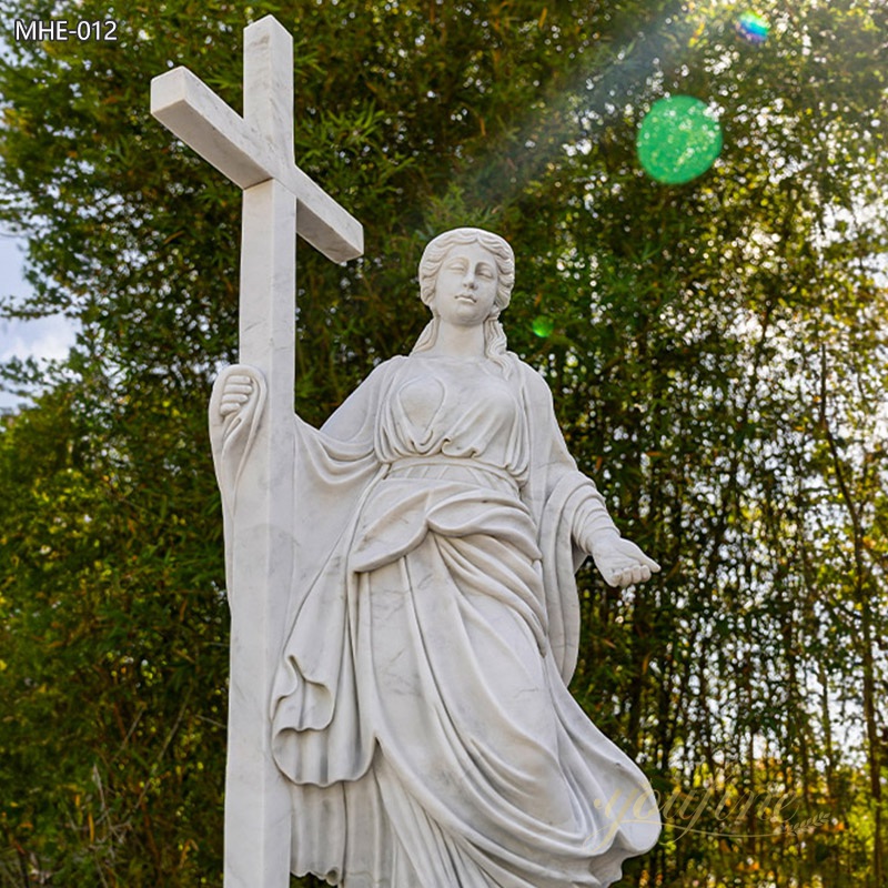 Natural Marble Christian Woman with Cross Statue - YouFine