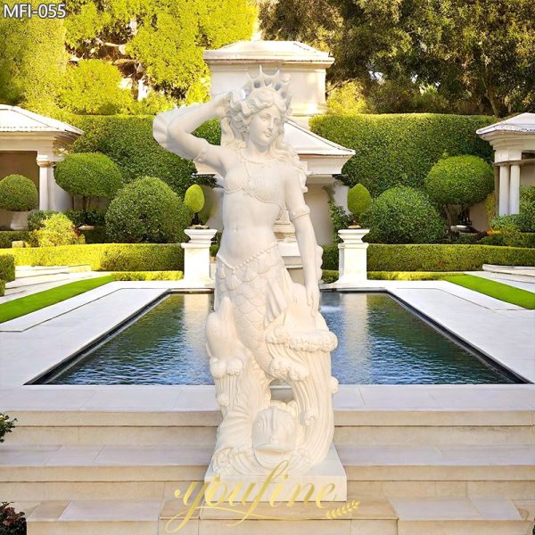 Outdoor Life Size Realistic Marble Mermaid Sculpture for Sale