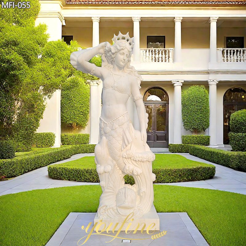 Outdoor Life Size Realistic Marble Mermaid Sculpture for Sale