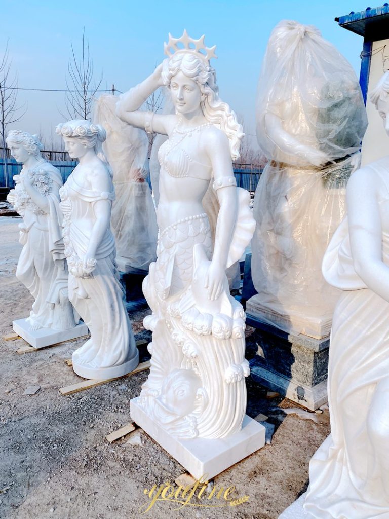 Outdoor Life Size Realistic Marble Mermaid Sculpture for Sale