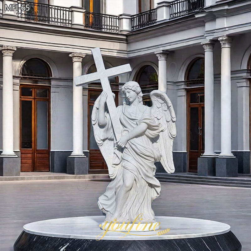 Famous Roman Marble Angel with Cross Statue for Sale