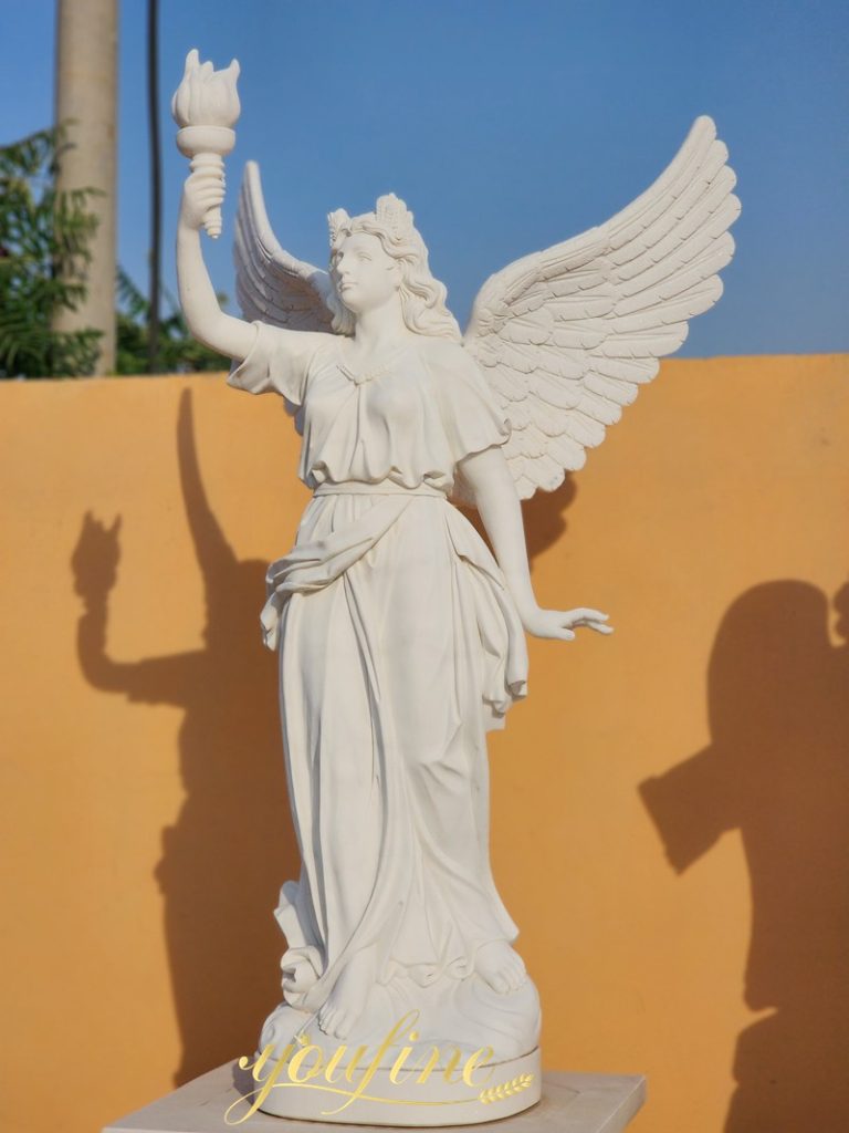 Life Size Marble Angel Holding Torch Statue for Sale