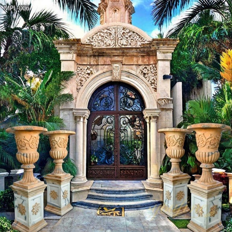 Pure Natural Marble Red Flower Pot with Carving - YouFine