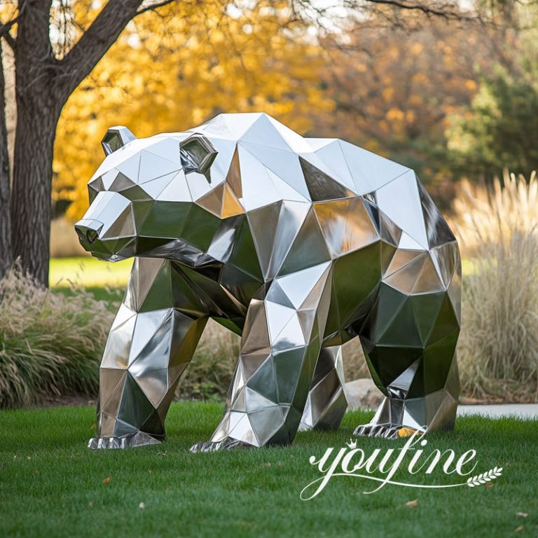 Modern Life Size Polygon Bear Metal Sculpture