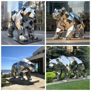 Modern Life Size Polygon Bear Metal Sculpture