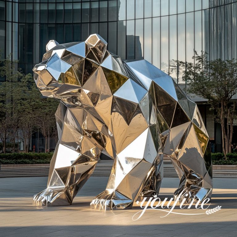 Modern Life Size Polygon Bear Metal Sculpture