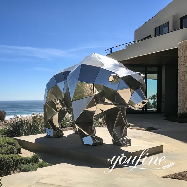 Modern Life Size Polygon Bear Metal Sculpture