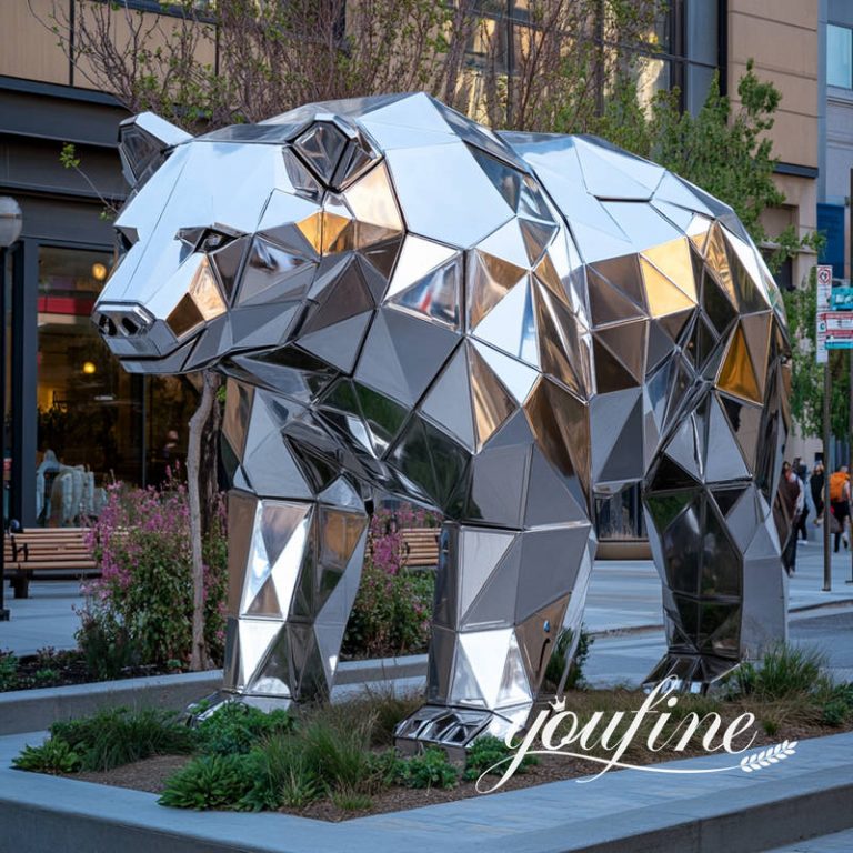 Modern Life Size Polygon Bear Metal Sculpture