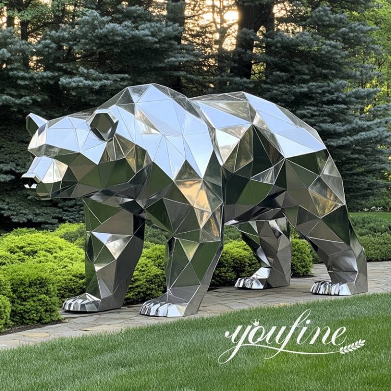Modern Life Size Polygon Bear Metal Sculpture