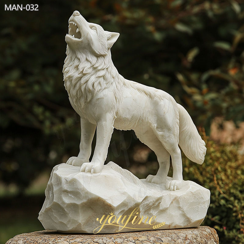 Garden Marble wolf Statue for Outdoor Decor