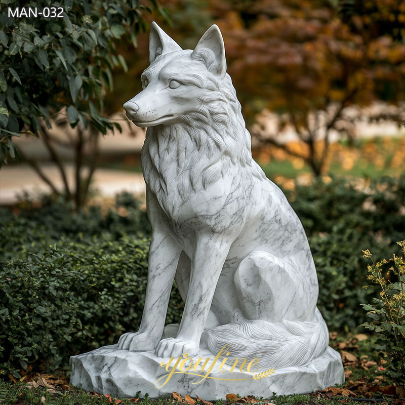 Garden Marble wolf Statue for Outdoor Decor